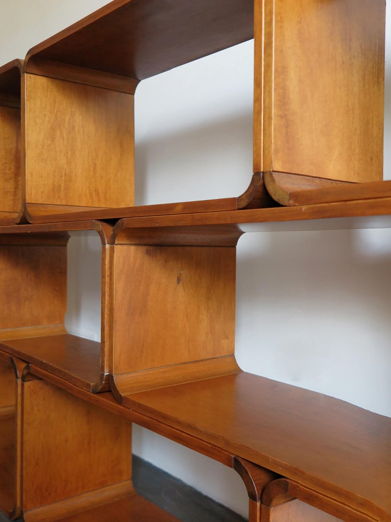 Italian Walnut Mid-Century Bookcase Modular Modules, 1950s at 1stDibs