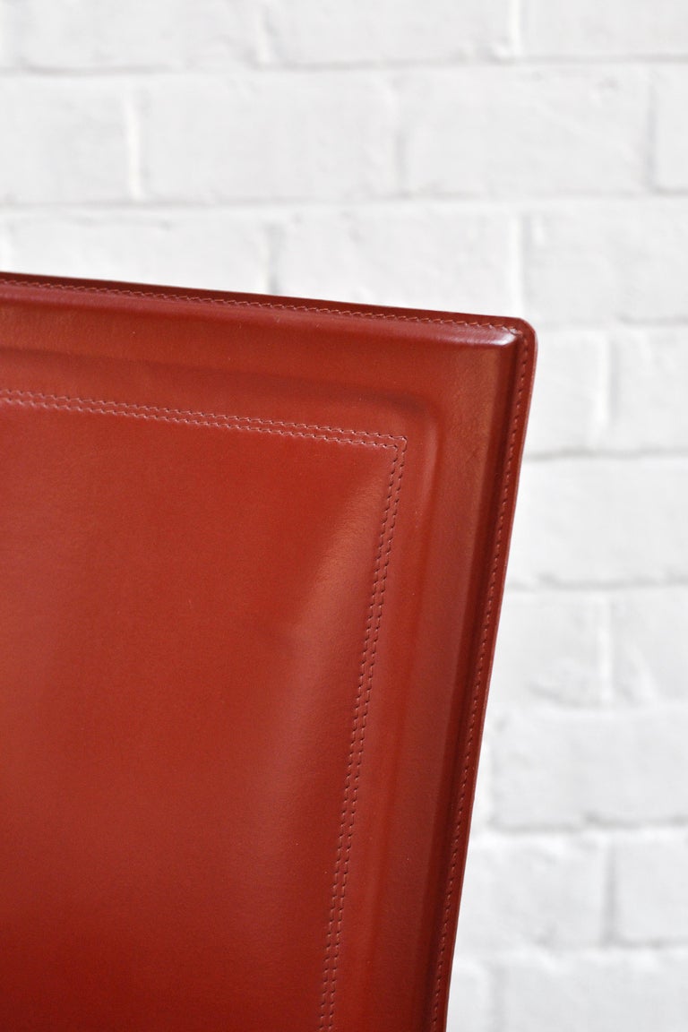 Italian Warm Red Leather Dining Chairs in the Style of Mario Bellini ...