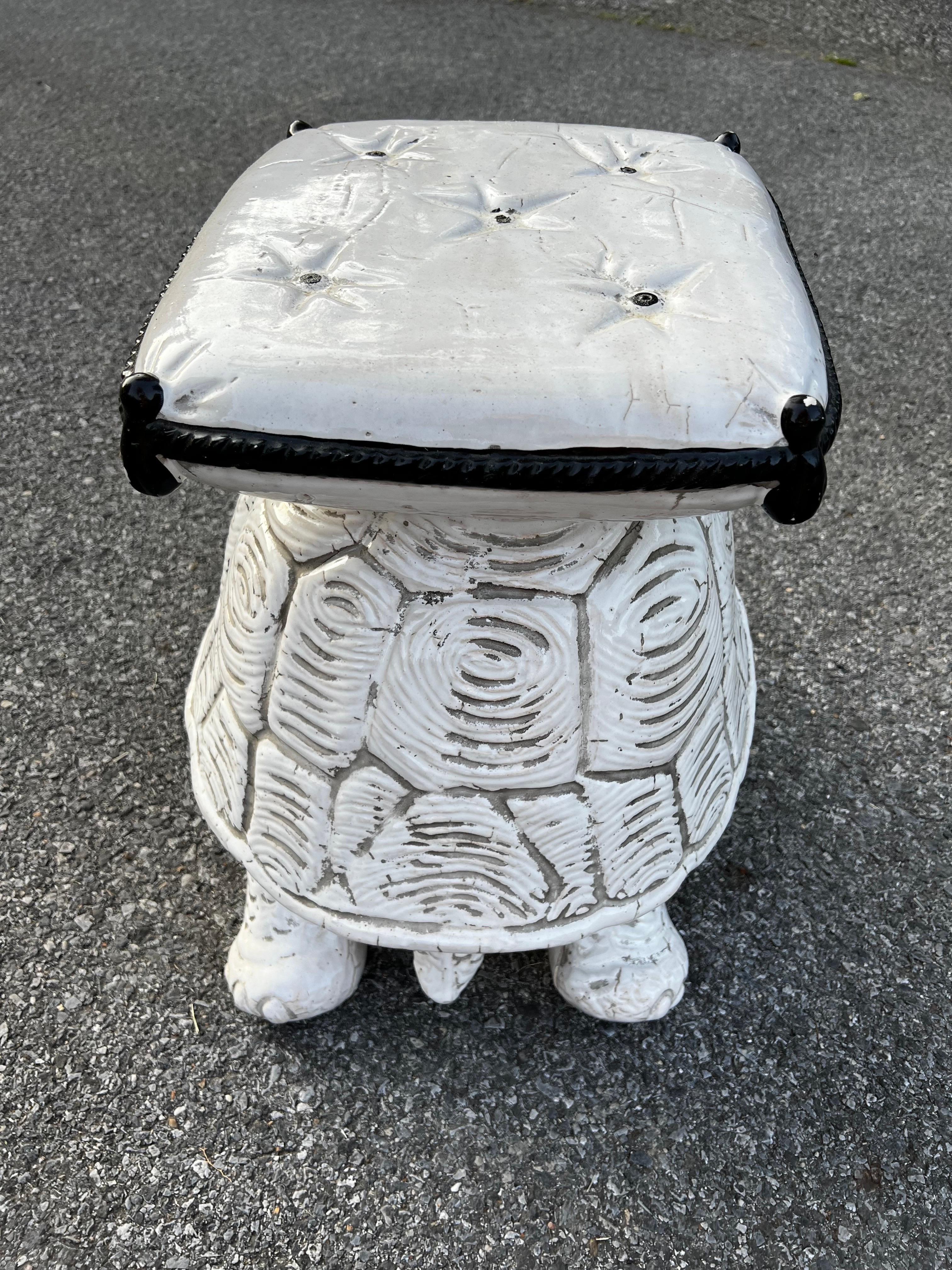 Italian White and Black Ceramic Tortoise Garden Stool For Sale at 1stDibs