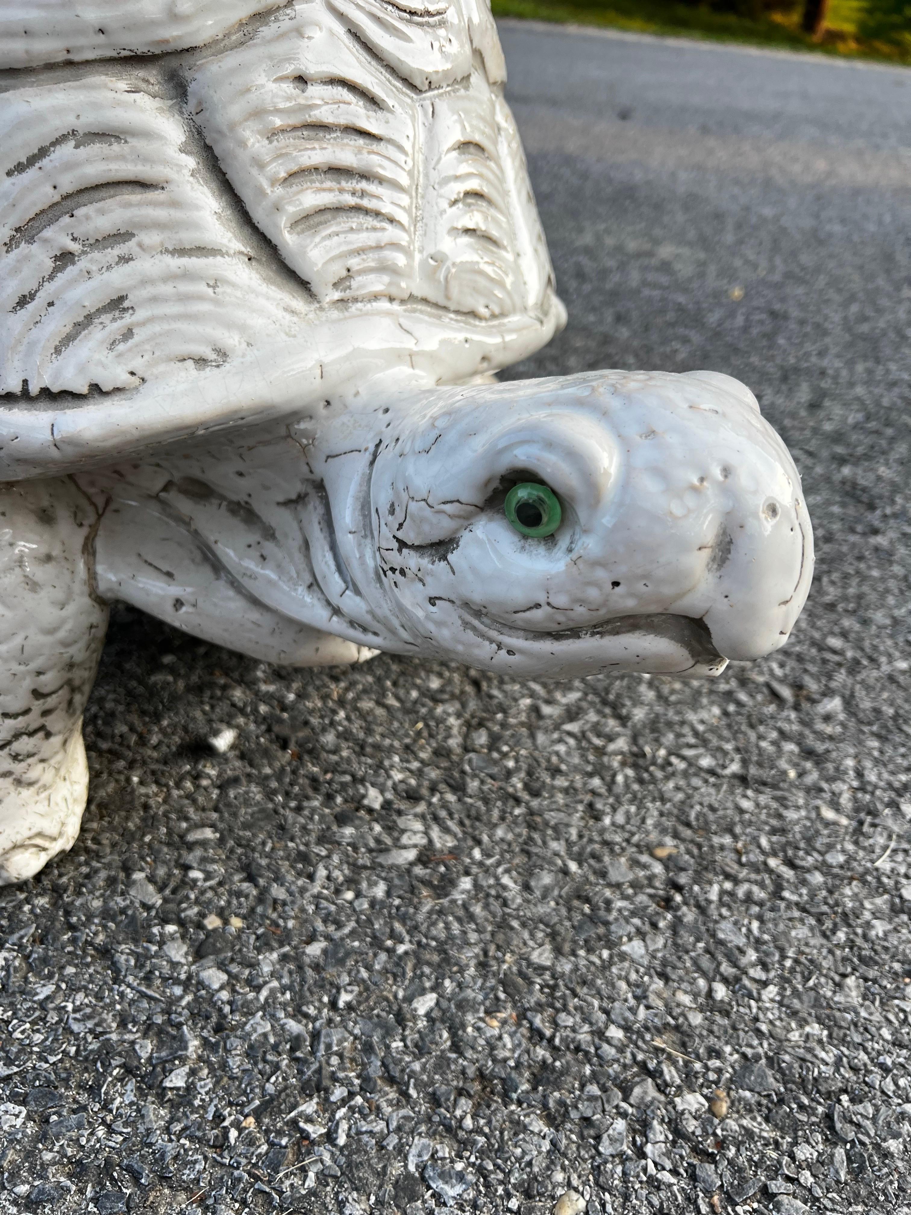 Italian White and Black Ceramic Tortoise Garden Stool For Sale at 1stDibs
