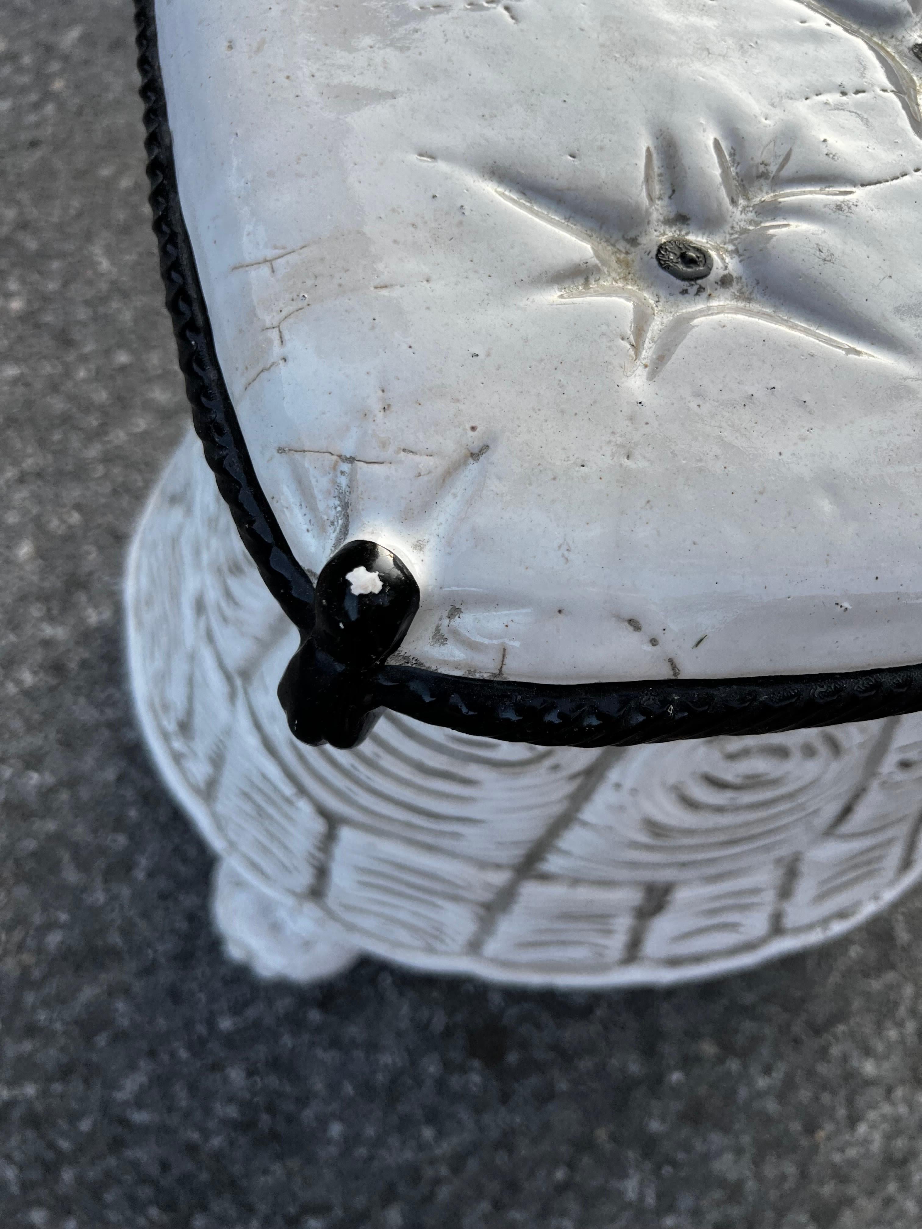 Italian White and Black Ceramic Tortoise Garden Stool For Sale at 1stDibs