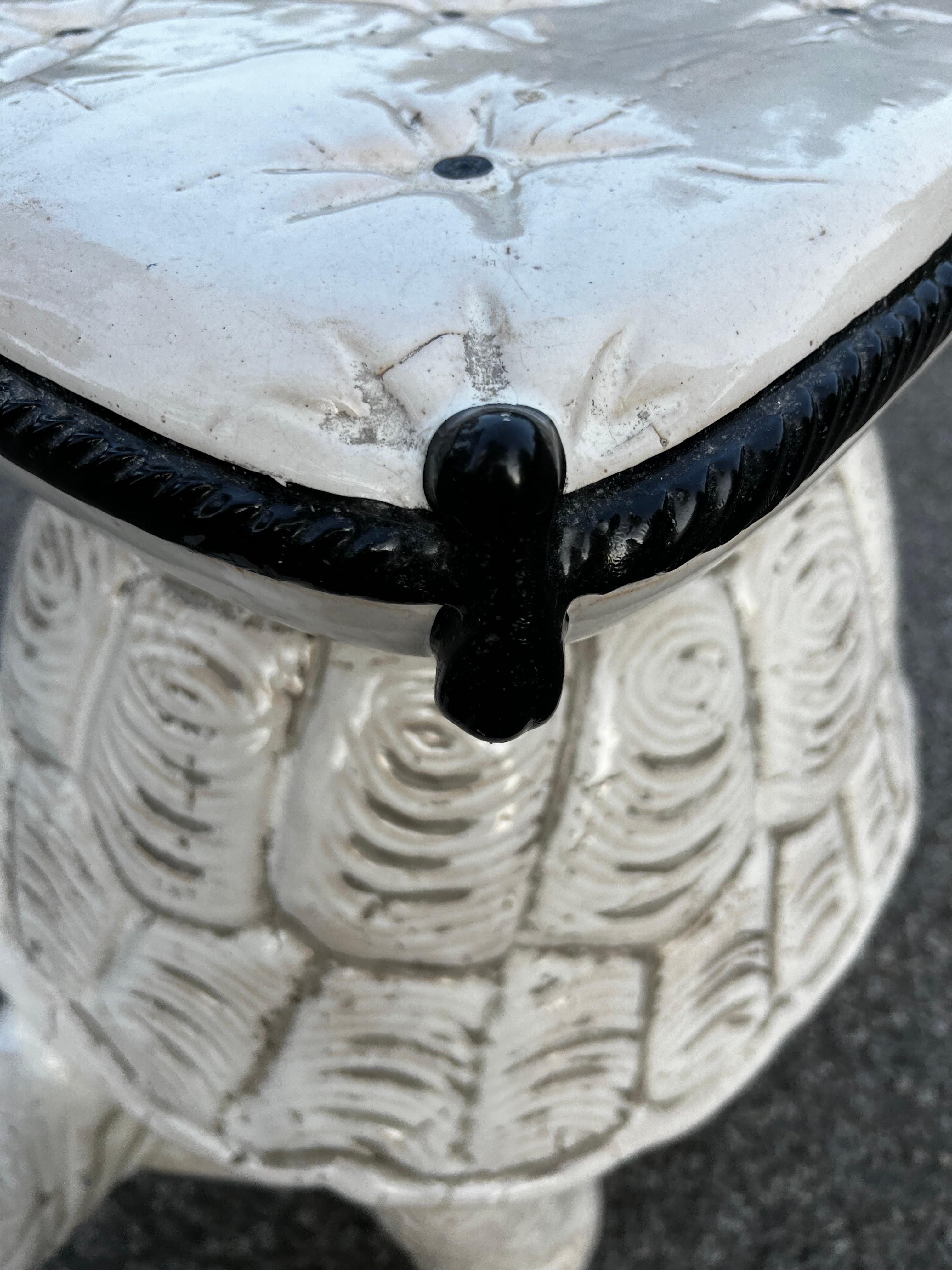 Italian White and Black Ceramic Tortoise Garden Stool For Sale at 1stDibs