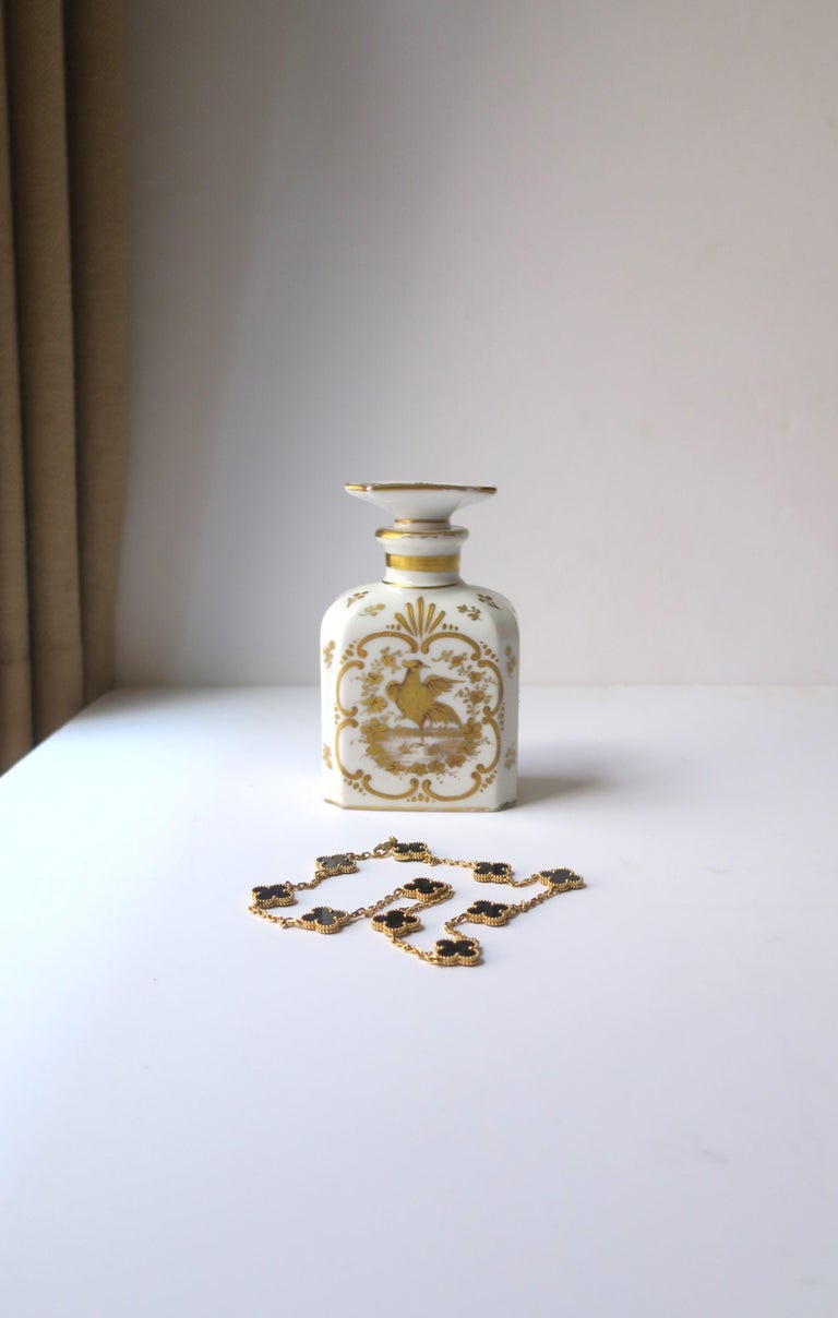 Italian White and Gold Porcelain Vanity Bottle with Bird Design Rococo ...