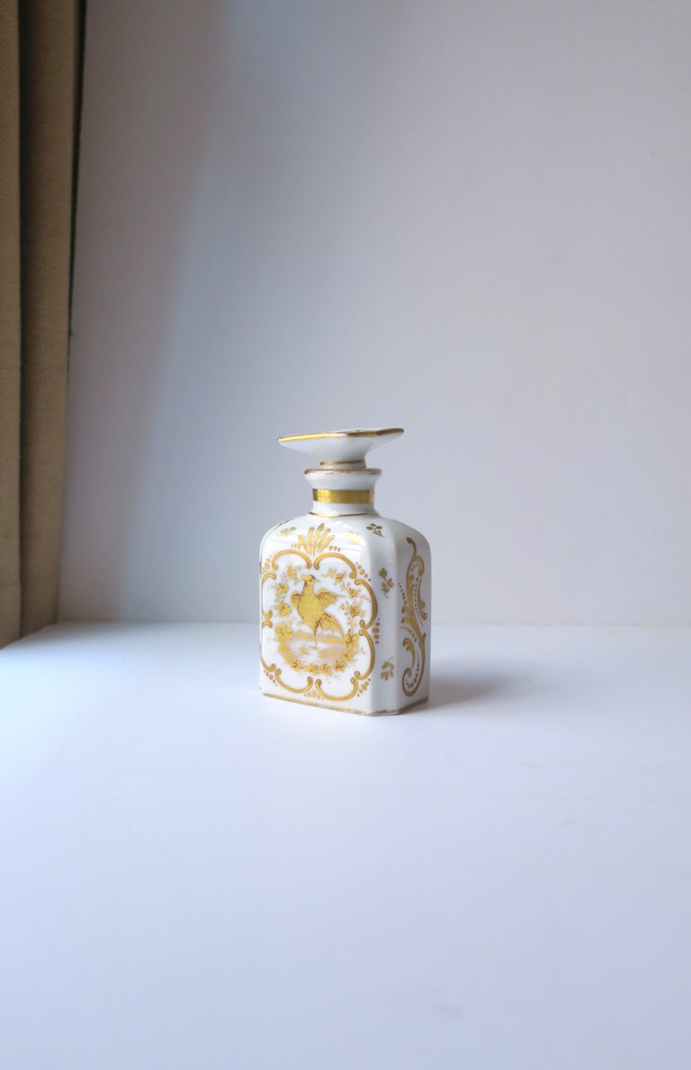 Italian White and Gold Porcelain Vanity Bottle with Bird Design Rococo ...