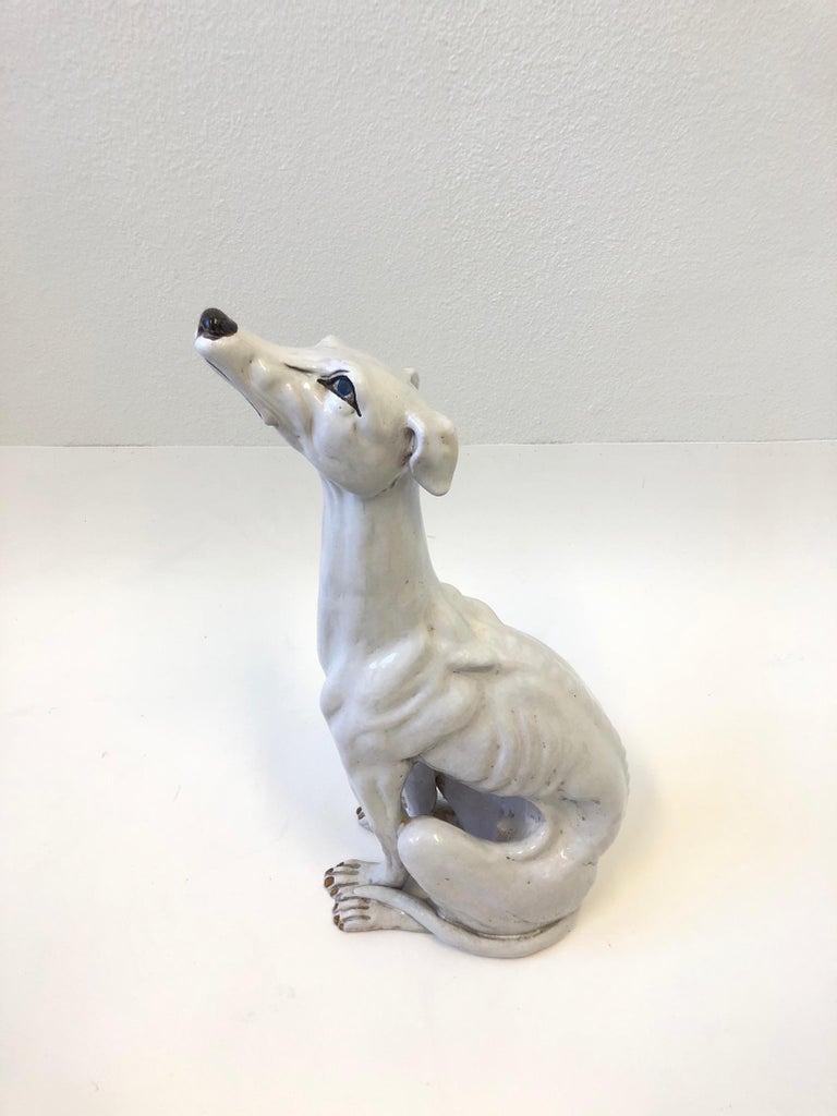 Italian White Ceramic Greyhound Sculpture For Sale at 1stDibs