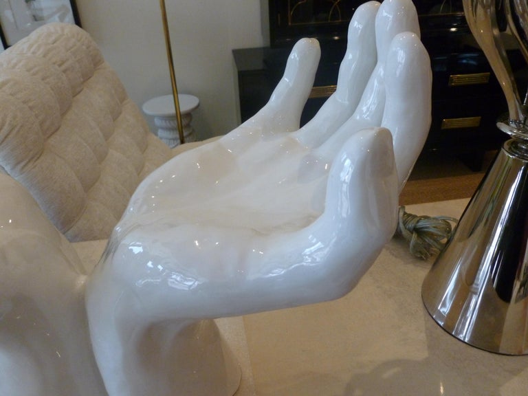 White Glazed Ceramic Hands Sculpture Italian Vintage at 1stDibs