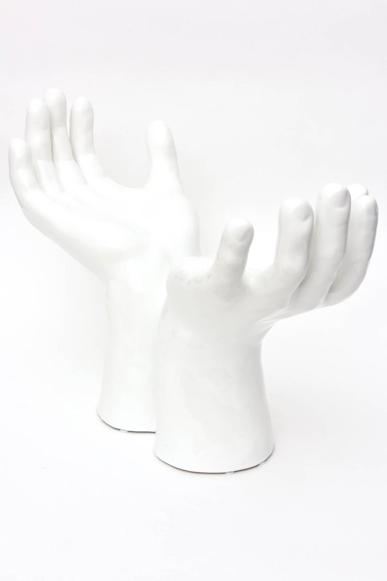 White Glazed Ceramic Hands Sculpture Italian Vintage at 1stDibs
