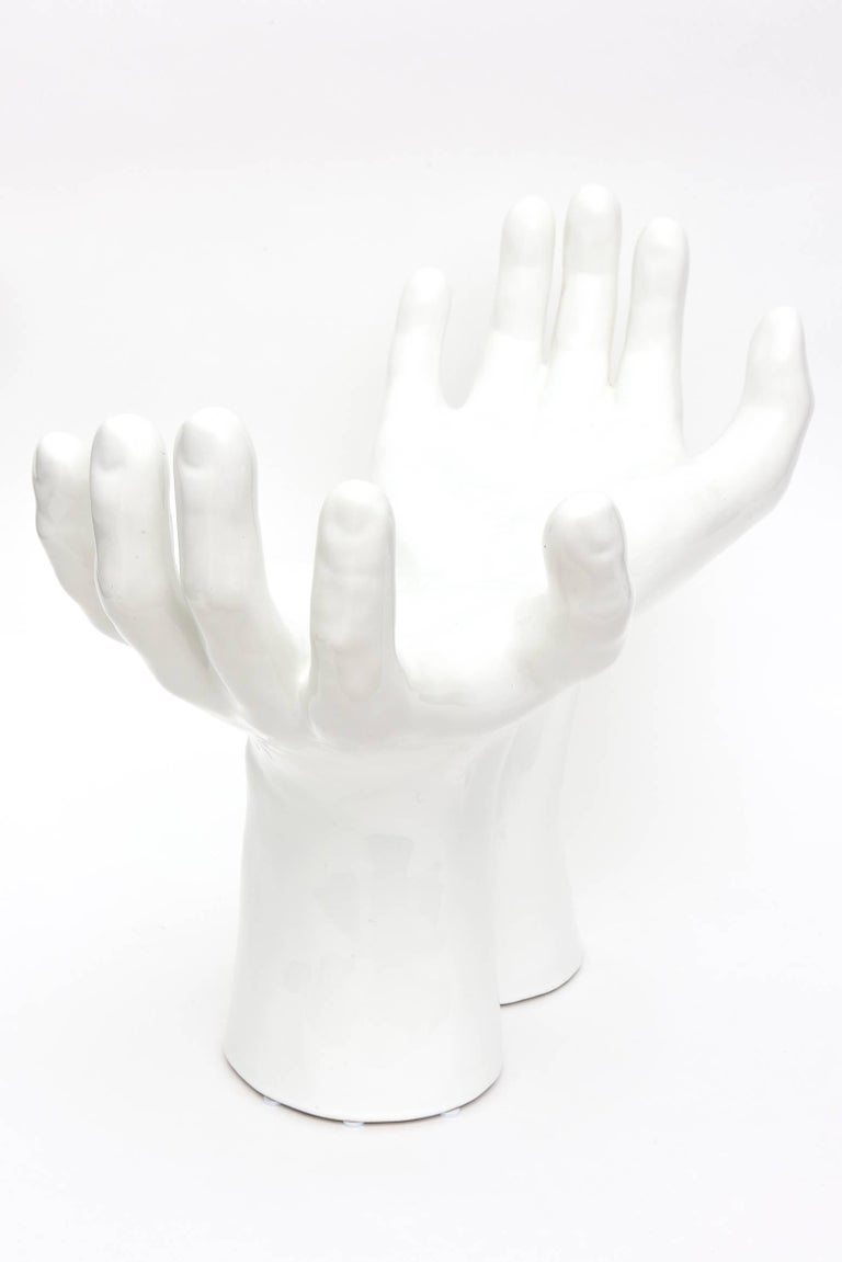 White Glazed Ceramic Hands Sculpture Italian Vintage at 1stDibs