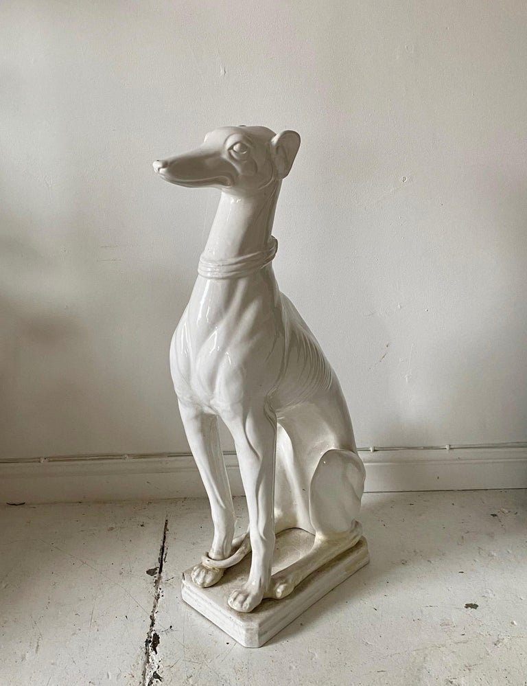 Italian White Glazed Life-Size Seated Greyhound Dog at 1stDibs