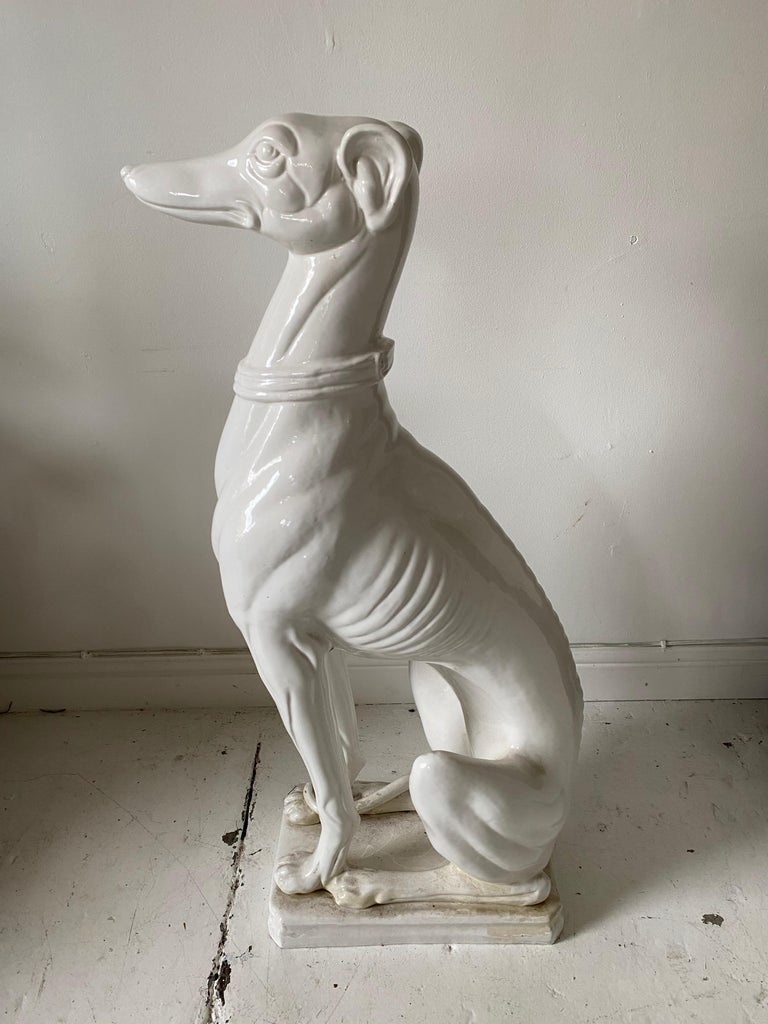 Italian White Glazed Life-Size Seated Greyhound Dog at 1stDibs