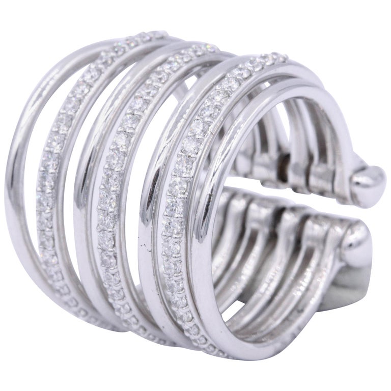 Italian White Gold and Diamond Multilayer Flexible Band Ring For Sale ...