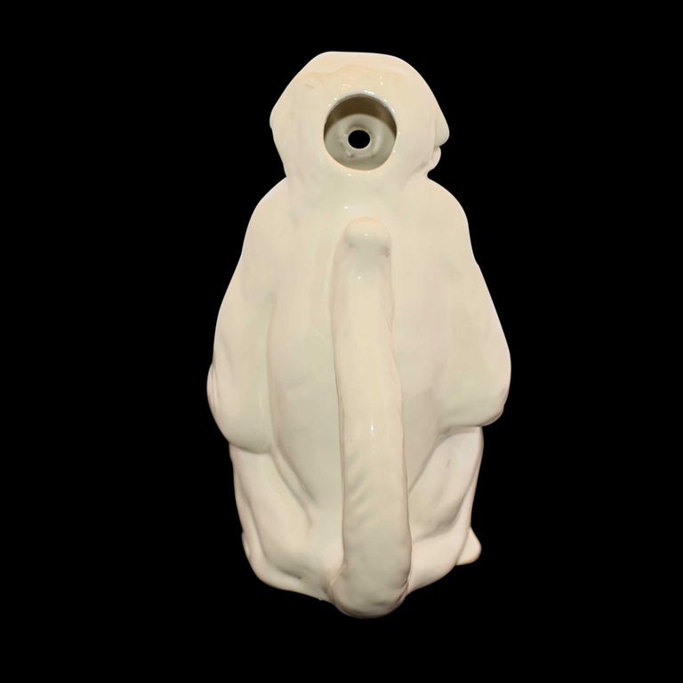 Italian White Maiolica Monkey Jug Pitcher Midcentury For Sale at 1stDibs