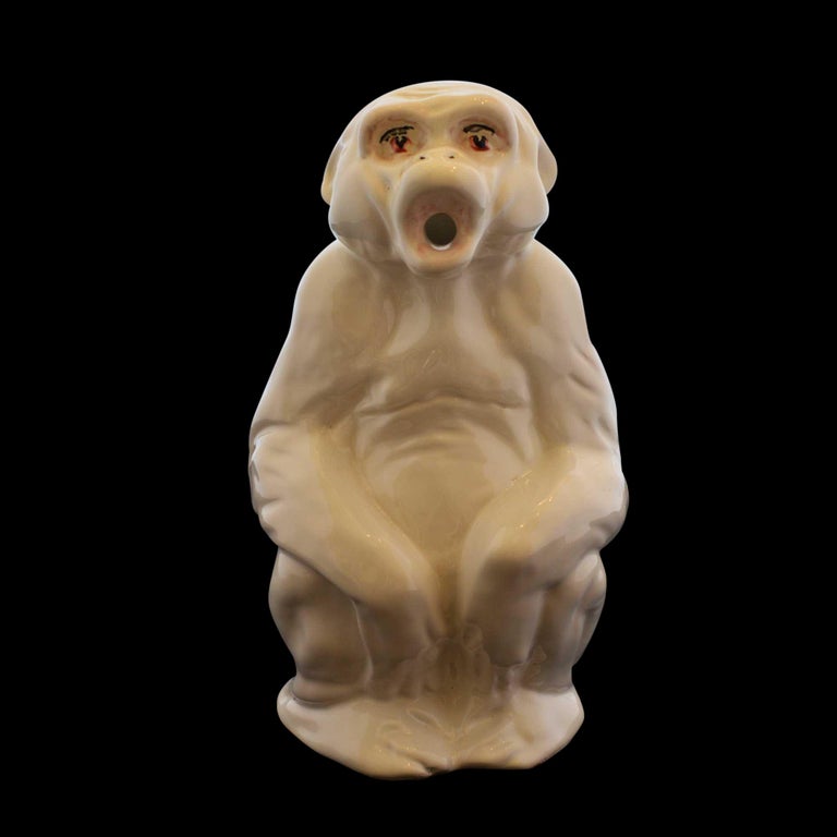 Italian White Maiolica Monkey Jug Pitcher Midcentury For Sale at 1stDibs