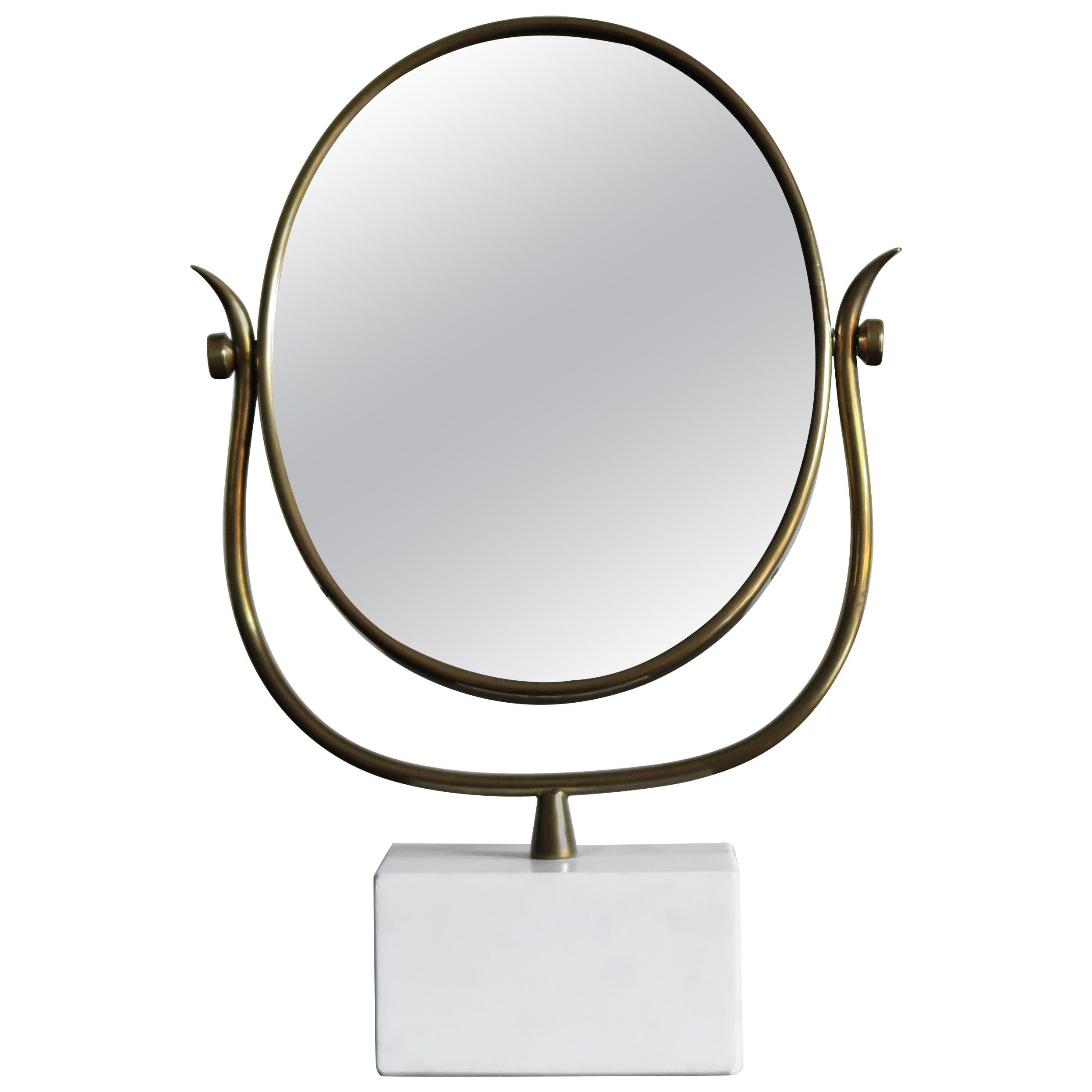 Italian White Marble Brass Table Mirror or Toeletta Mirror, 1950s at ...