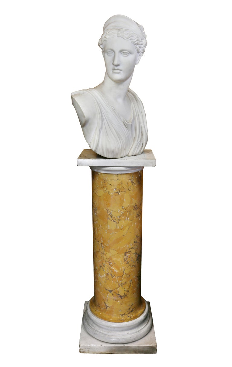 Italian White Marble Bust of Diana on a Faux Sienna Marble Base at ...