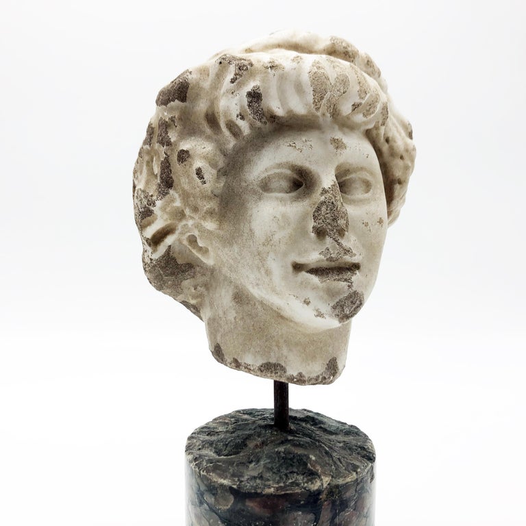 Italian White Marble Sculpture Head of Pan on Specimen Ancient Marble ...