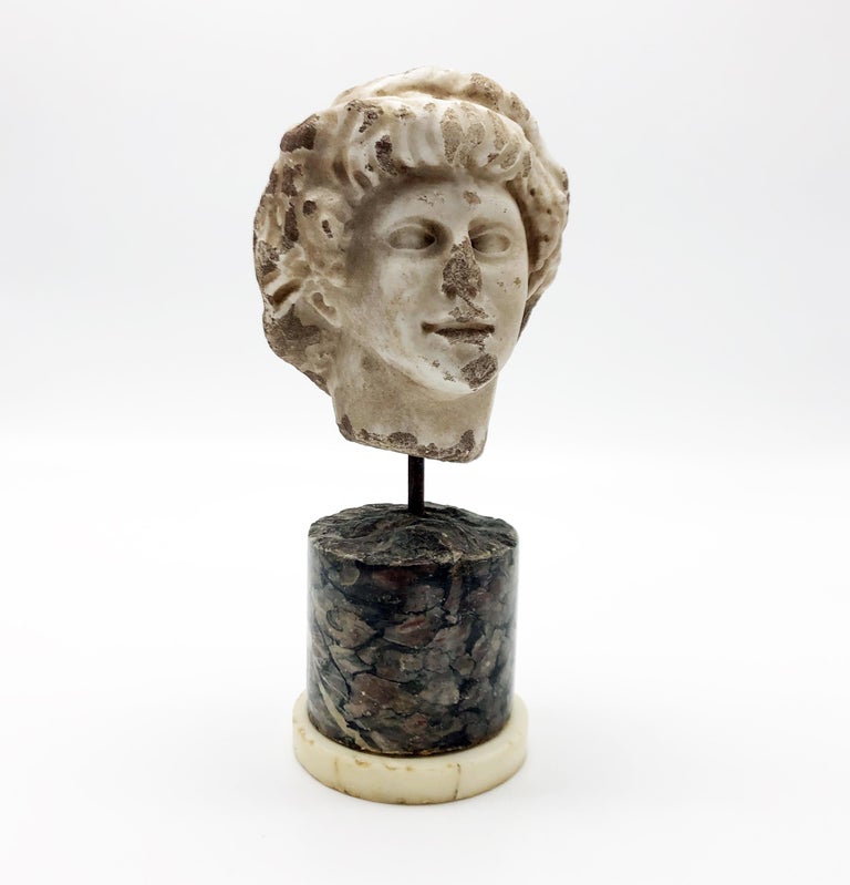 Italian White Marble Sculpture Head of Pan on Specimen Ancient Marble ...