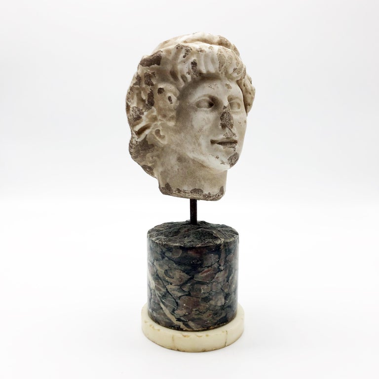 Italian White Marble Sculpture Head of Pan on Specimen Ancient Marble ...