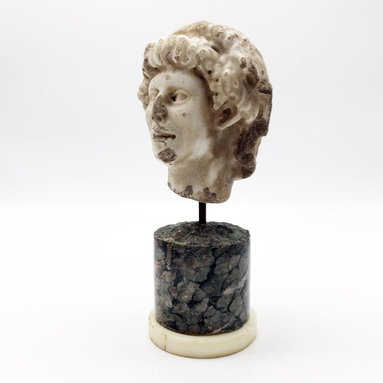 Italian White Marble Sculpture Head of Pan on Specimen Ancient Marble ...