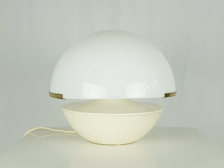 Italian White Perspex Shade, Ivory Aluminum and Brass 1960s Table Lamp ...