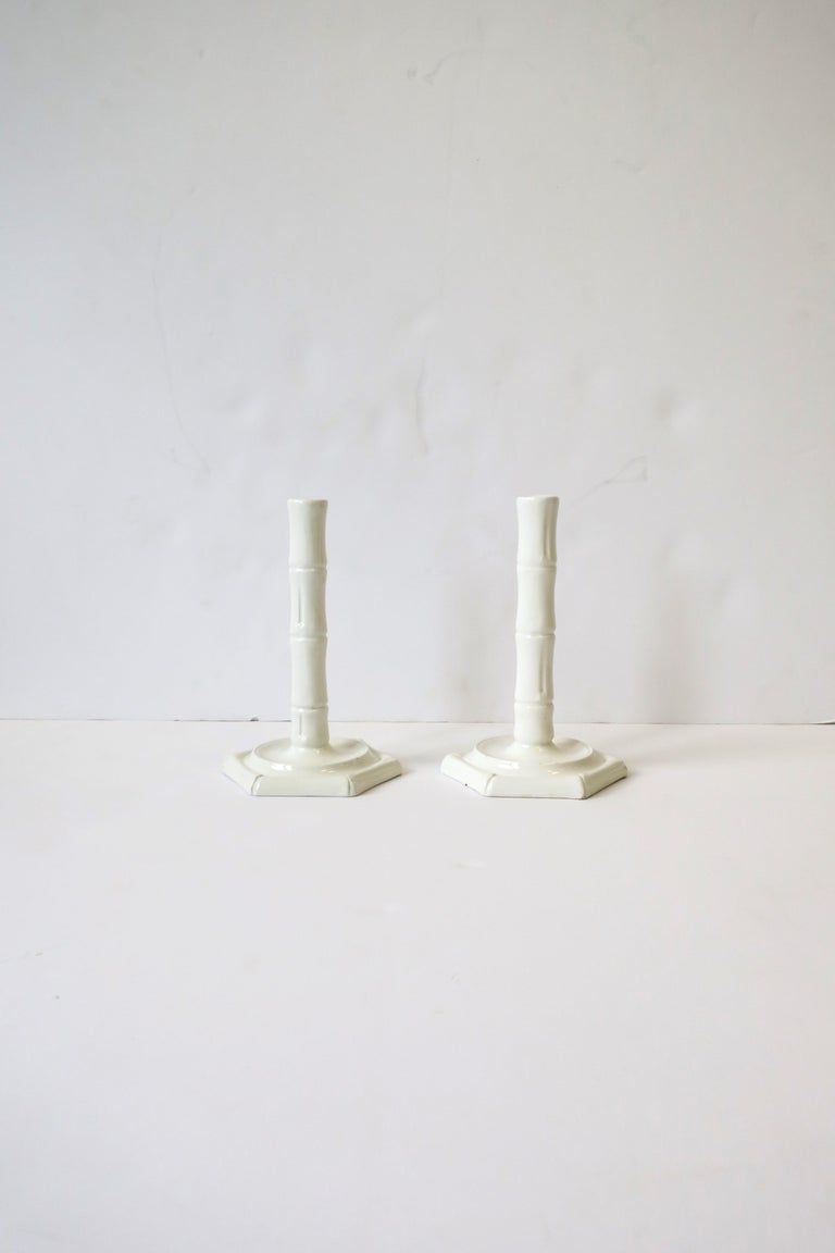 Italian White Porcelain Bamboo Candlestick Holders, Pair For Sale at ...