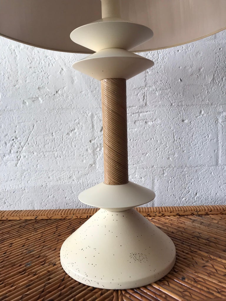 Italian White Rattan Reed Wicker Table Lamp at 1stDibs