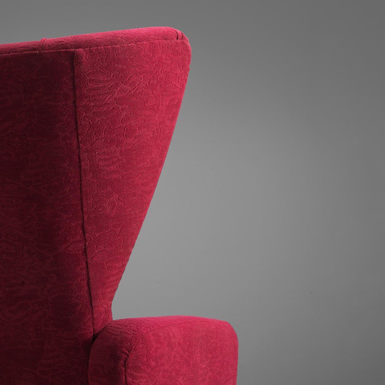 Italian Wingback Chair in Maroon Fabric For Sale at 1stDibs
