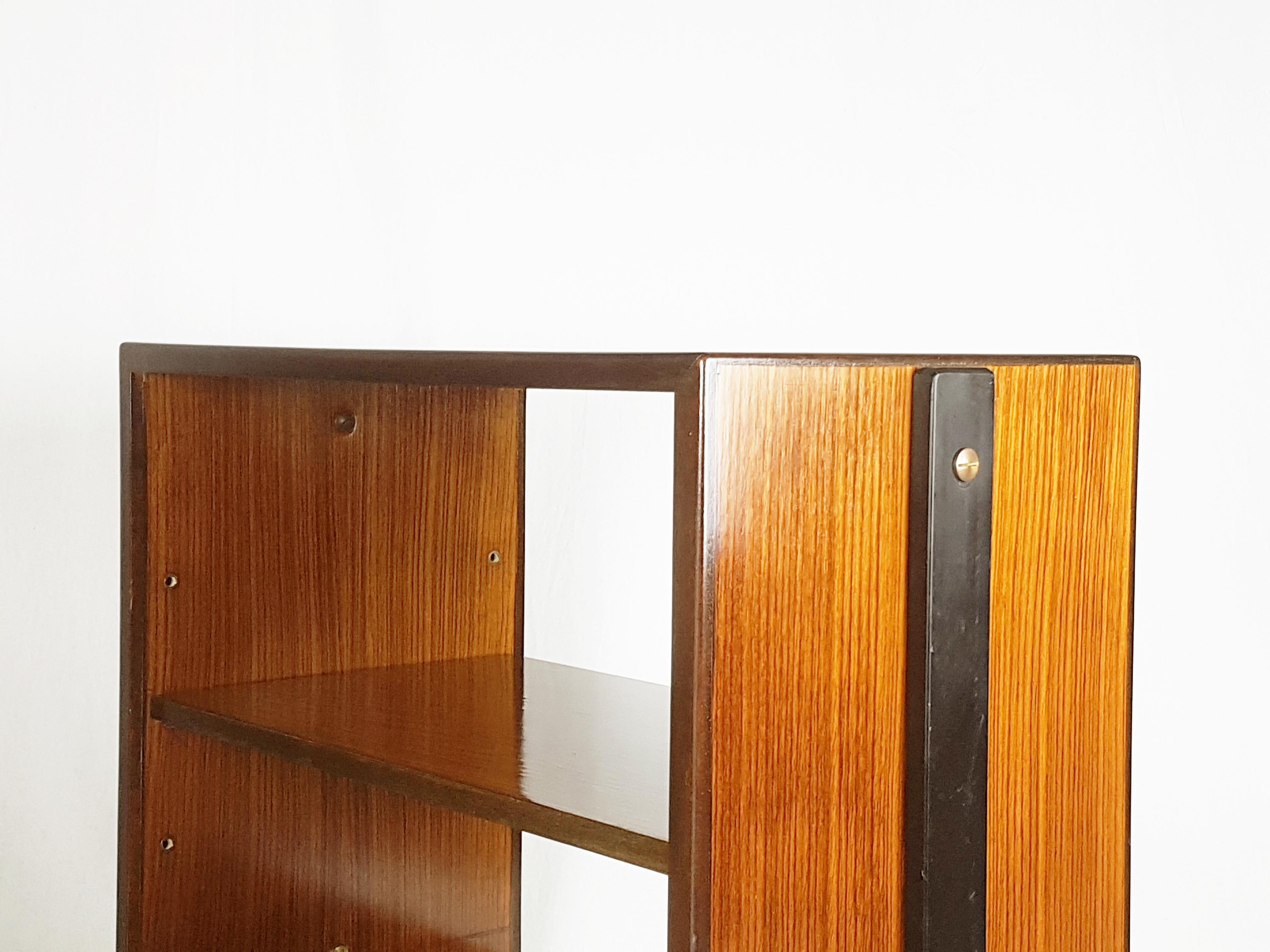 Italian Wood, Black Metal and Brass Mid- Century Modern Small Storage ...
