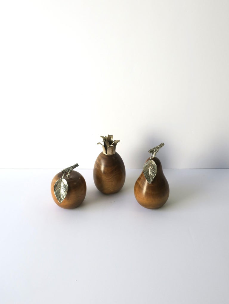 Italian Wood Fruit Apple Pineapple and Pear Sculpture Objects, Set of 3 ...
