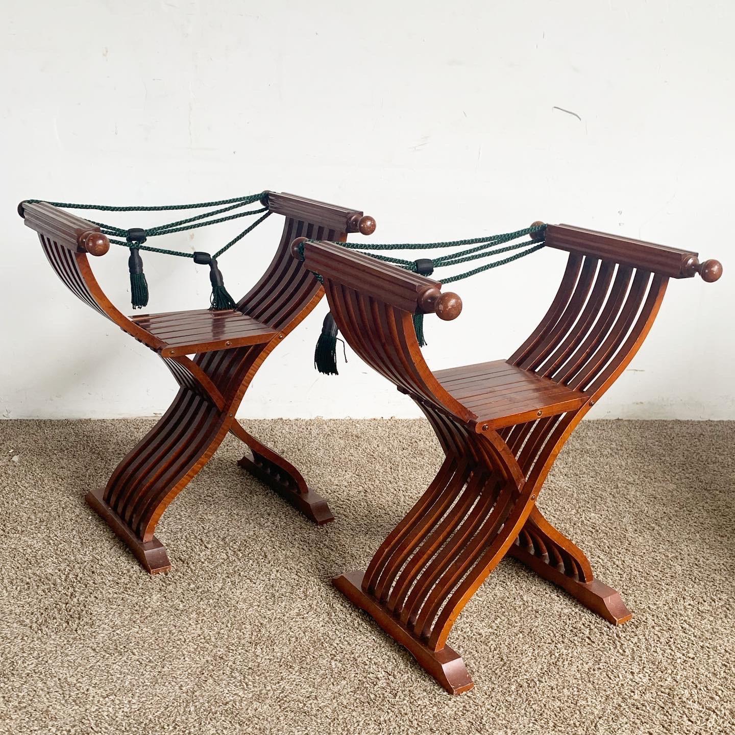 Italian Wooden Savonarola Folding Side Chairs - a Pair For Sale at 1stDibs