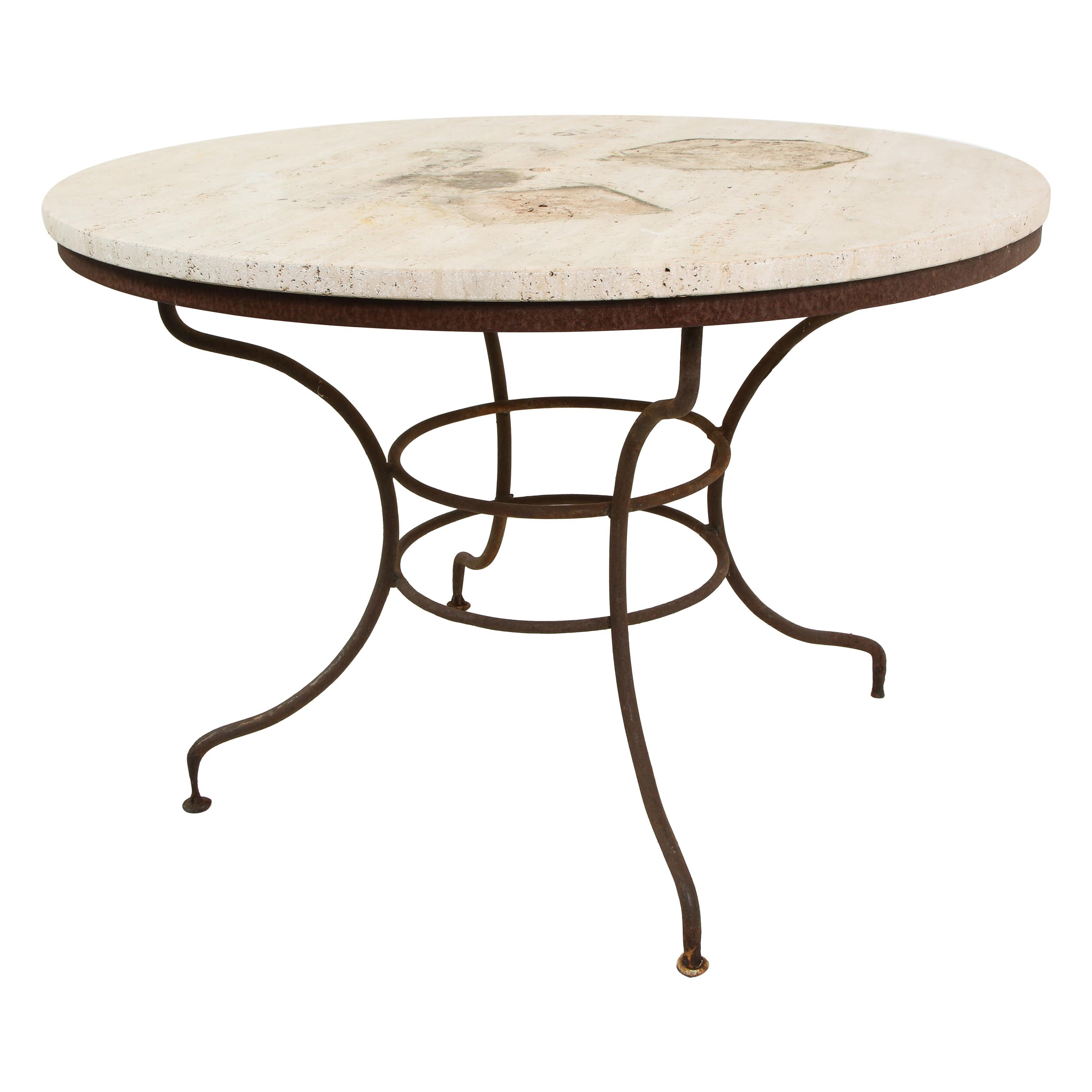 Italian Wrought Iron and Stone Table, circa 1940 at 1stDibs