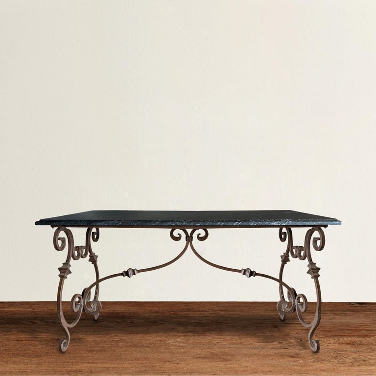 Italian Wrought Iron and Stone Top Table at 1stDibs