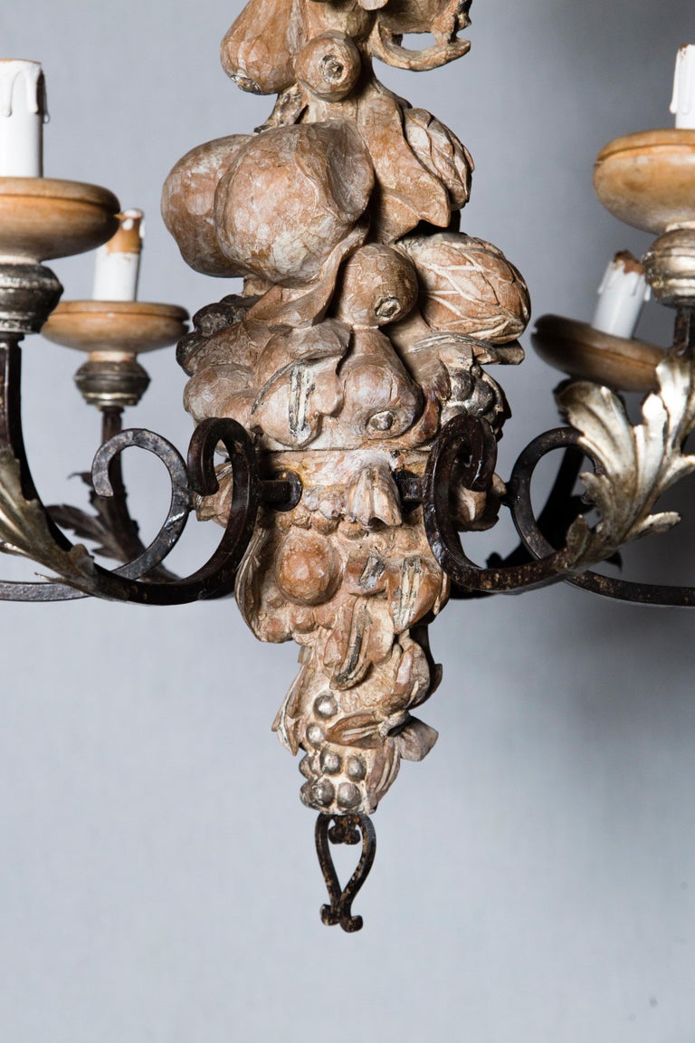 Italian Wrought Iron and Carved Wood Fruit Chandelier at 1stDibs