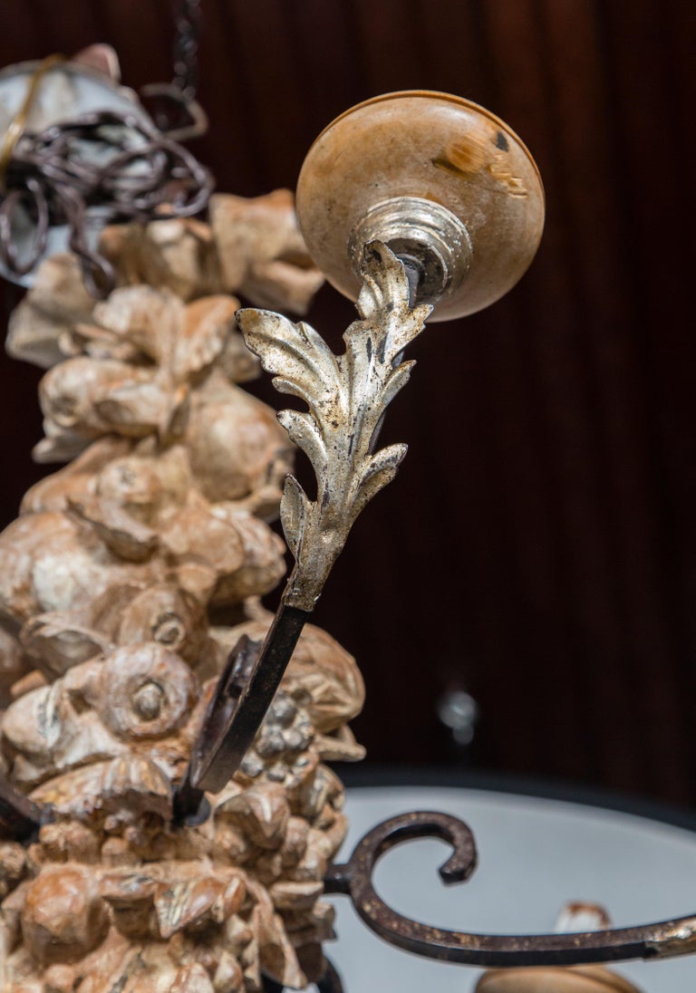 Italian Wrought Iron and Carved Wood Fruit Chandelier at 1stDibs