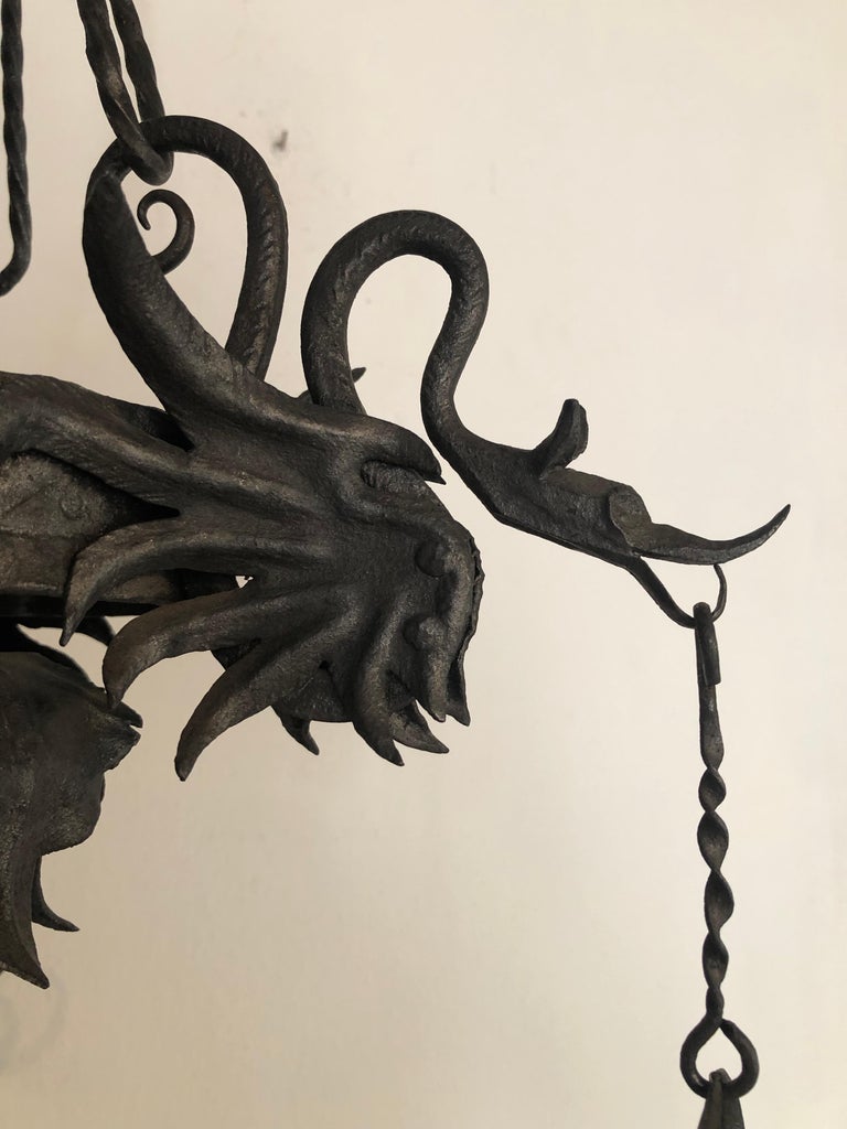 Italian Wrought Iron Dragon, Medieval Chandelier, circa 1920 at 1stDibs ...