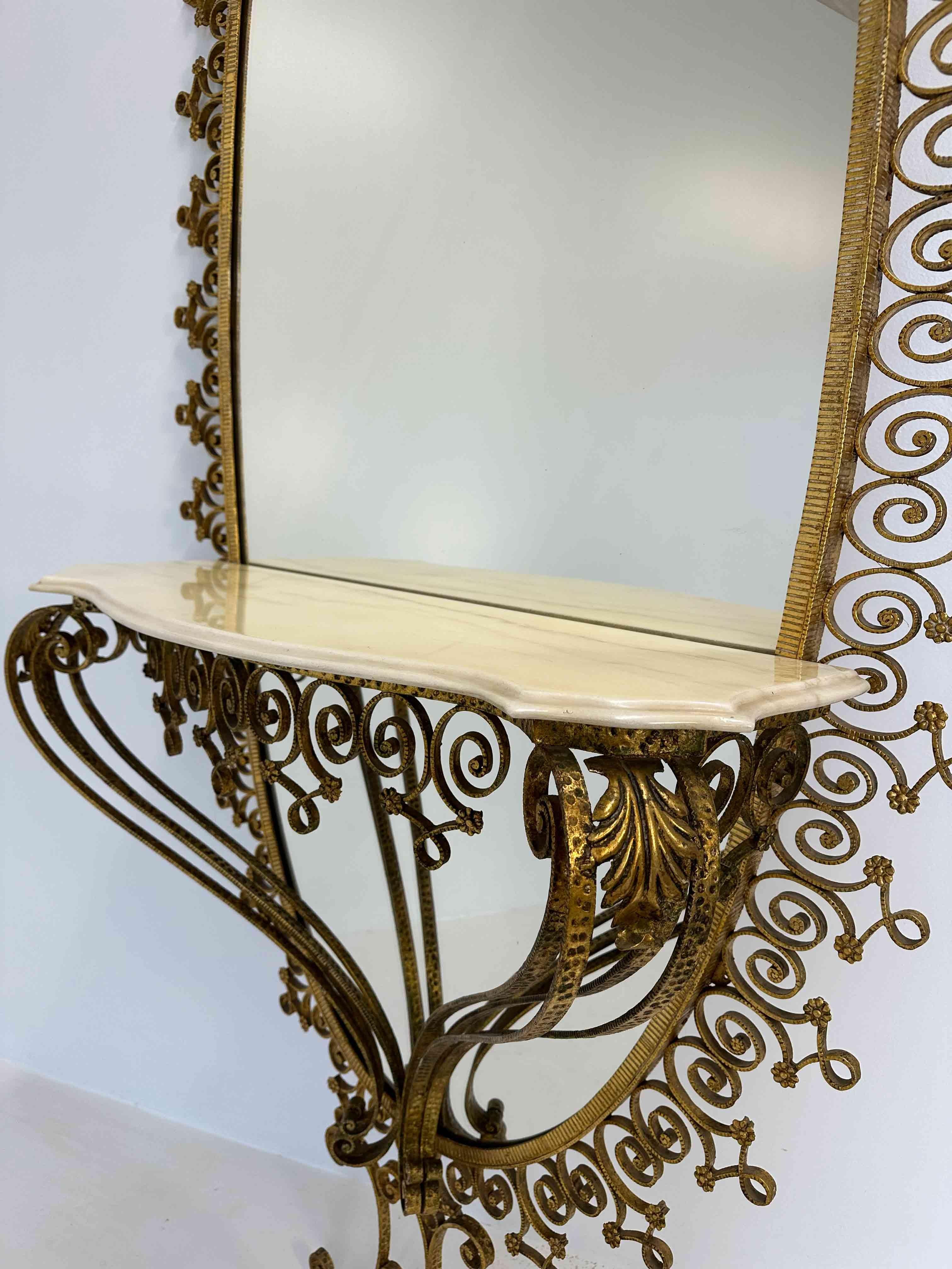 Italian Wrought Iron Floor Mirror Console Table by Pier Luigi Colli ...