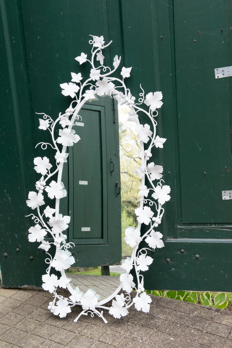 Italian Wrought Iron Grape Vine White Painted Mirror For Sale at 1stDibs