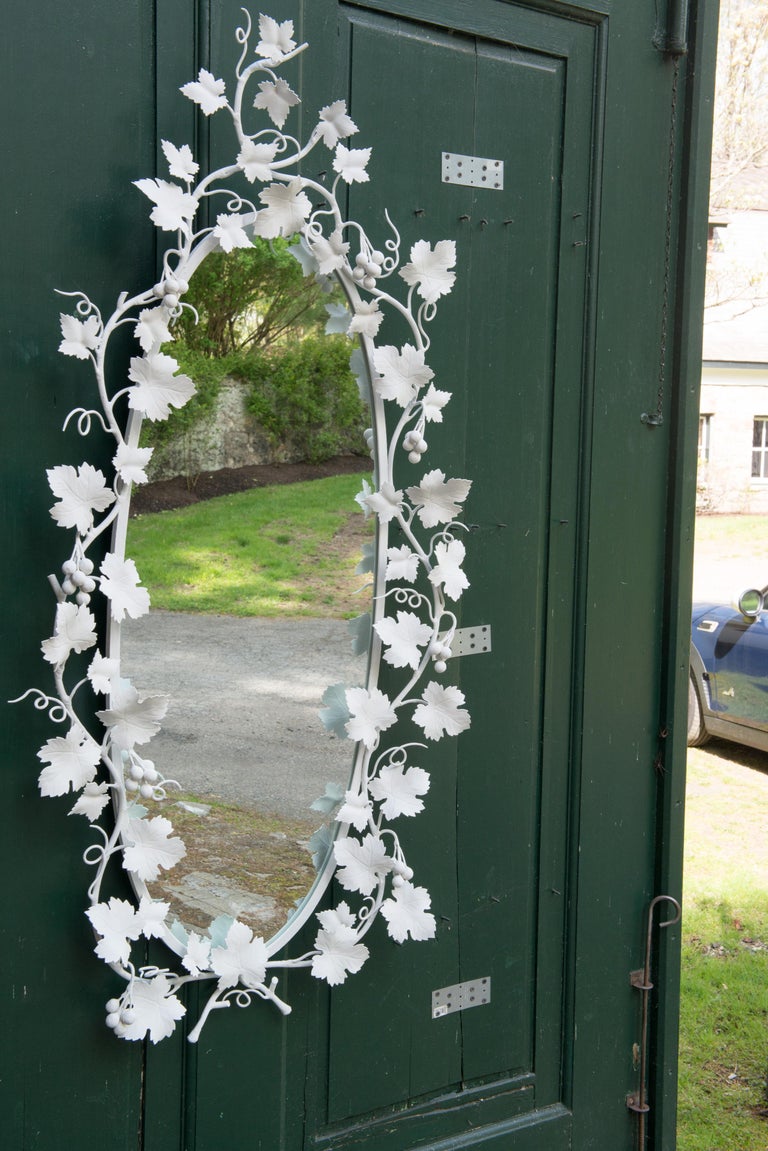 Italian Wrought Iron Grape Vine White Painted Mirror For Sale at 1stDibs
