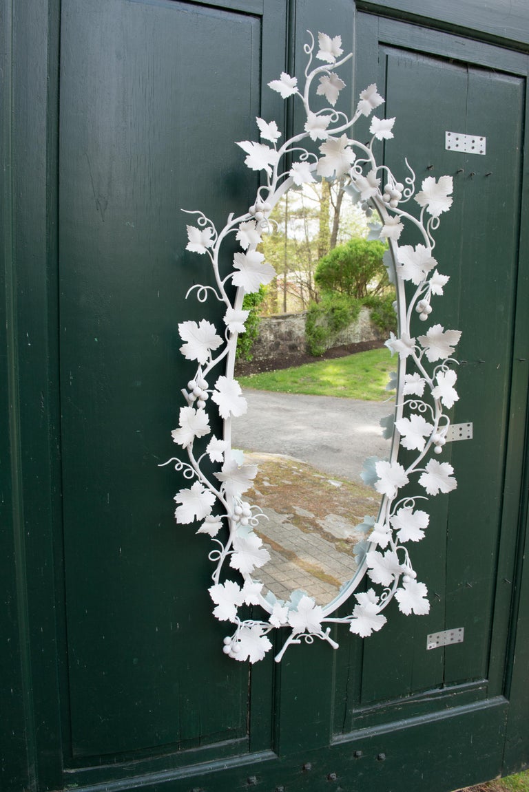 Italian Wrought Iron Grape Vine White Painted Mirror For Sale at 1stDibs