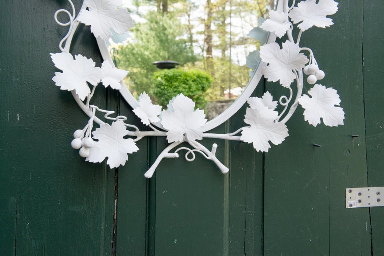 Italian Wrought Iron Grape Vine White Painted Mirror For Sale at 1stDibs