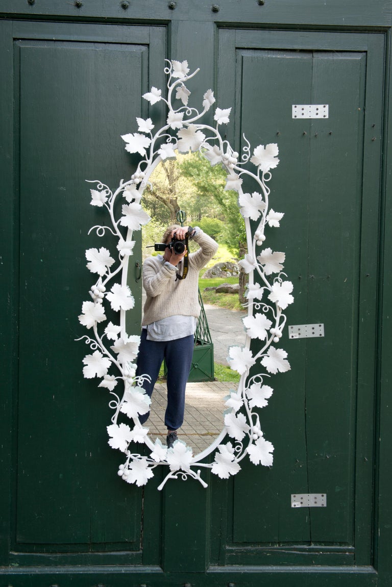 Italian Wrought Iron Grape Vine White Painted Mirror For Sale at 1stDibs