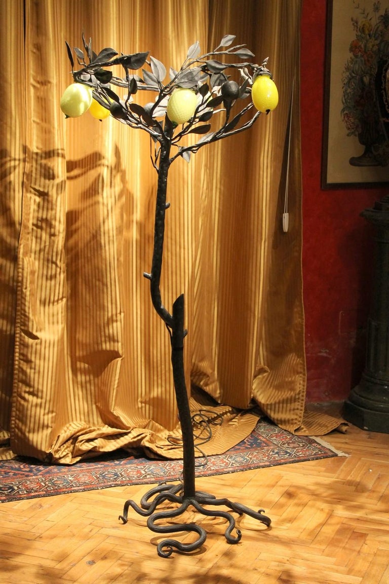 Italian Wrought Iron Tree Floor Lamp with Blown Glass Lemons Shape ...