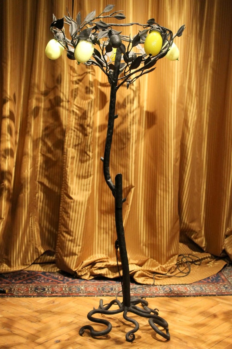 Italian Wrought Iron Tree Floor Lamp with Blown Glass Lemons Shape ...