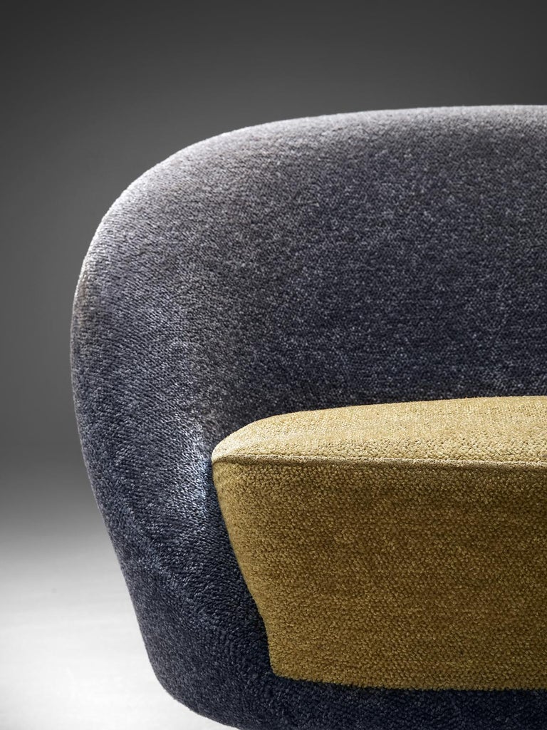 Italian Yellow and Blue Easy Chair with Brass Legs For Sale at 1stDibs