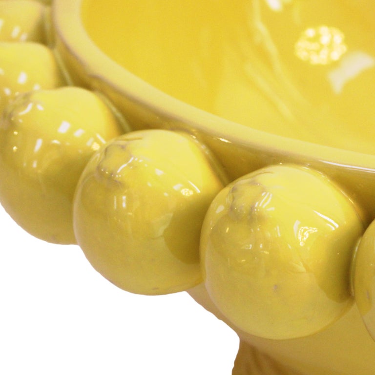 Italian Yellow Ceramic Vase with Fruit Motifs For Sale at 1stDibs