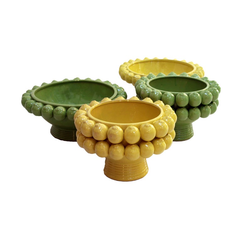 Italian Yellow Ceramic Vase with Fruit Motifs For Sale at 1stDibs