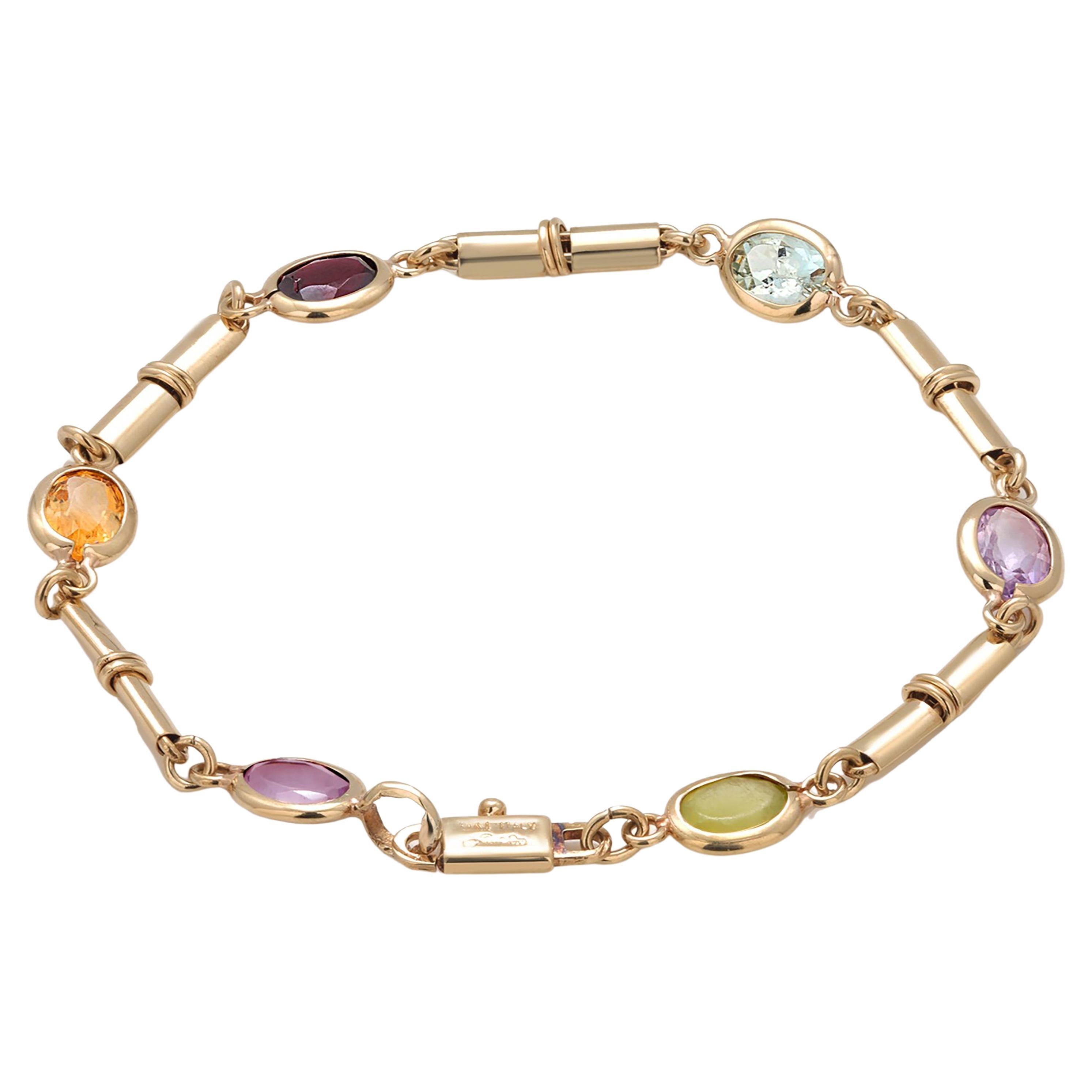 18k Yellow Gold Citrine and Topaz Wide One Line Bracelet For Sale at ...