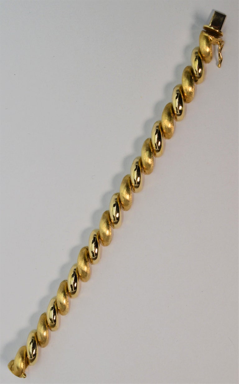 Italian Yellow Gold Mixed Finish San Marco Link Chain Bracelet For Sale ...