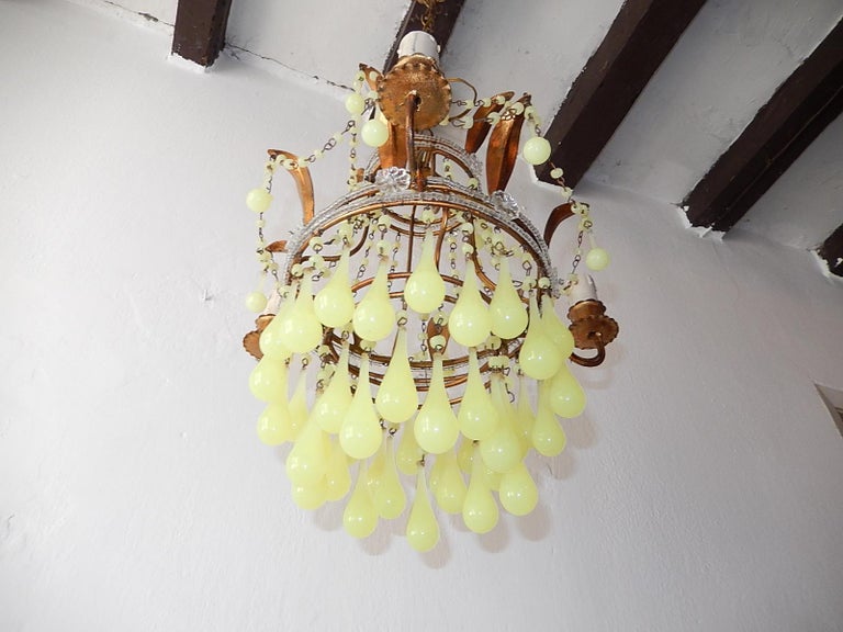 Italian Yellow Opaline Crystal Beaded Murano Drops Chandelier For Sale ...