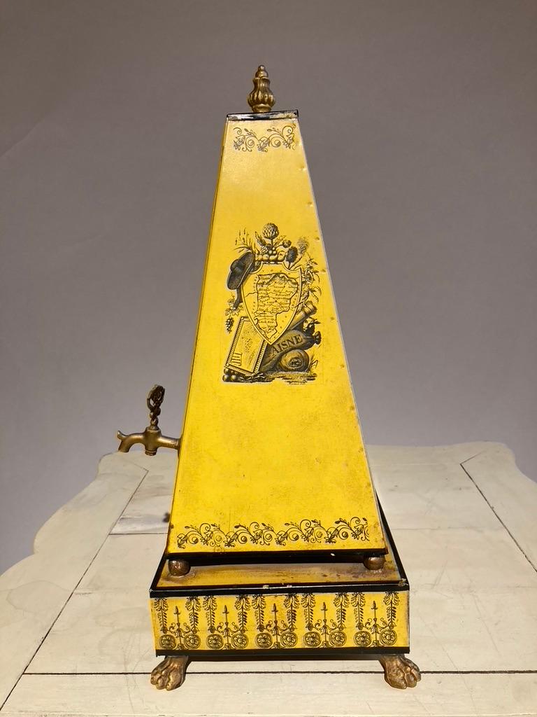 Italian Yellow Tole Obelisk Urn With Paw Feet For Sale at 1stDibs